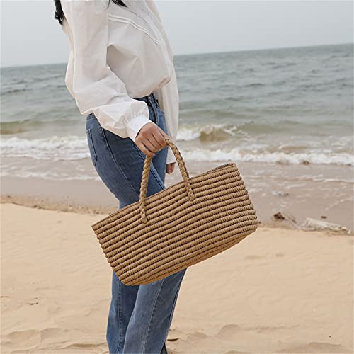 Handwoven Straw Vintage Tote Basket Purse Bag Straw Beach Bag Natural Casual Handbag Shoulder Bag Beach Rattan Vacation Bag