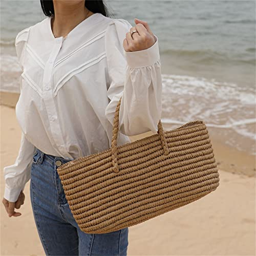 Handwoven Straw Vintage Tote Basket Purse Bag Straw Beach Bag Natural Casual Handbag Shoulder Bag Beach Rattan Vacation Bag