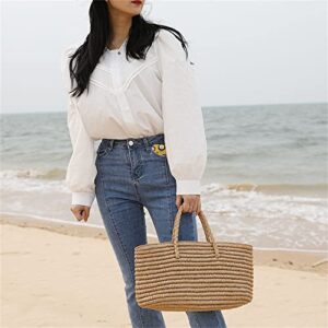 Handwoven Straw Vintage Tote Basket Purse Bag Straw Beach Bag Natural Casual Handbag Shoulder Bag Beach Rattan Vacation Bag