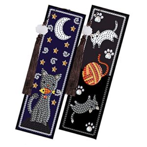 fish cat bookmark diamond painting – pigpigboss 2 pieces diy bookmark with tassel moon cat diamond painting bookmark for adult diamond dots arts crafts kit for kid graduation gift