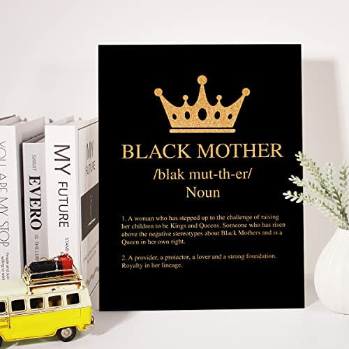 Black Mother Canvas Wall Art Motivational Black Queen Black Women Quote Gold Foil Art Print Framed Canvas Painting Artwork Home Decor Gifts 12x15 Inch