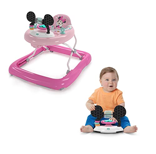 Disney Baby Minnie Mouse 2-in-1 Forever Besties Baby Walker - Easy Fold Frame and Removable-Toy Station, Age 6 Months+