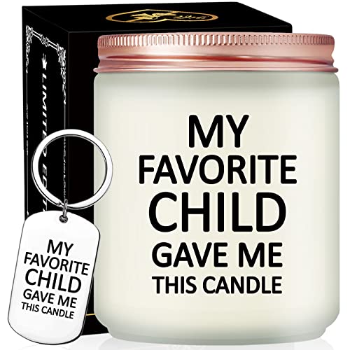 Volufia My Favorite Child Gave Me This Candle - Mom Birthday Gifts from Daughter, Son, Kids - Mother's Day, Father's Day, Christmas Gifts Idea for Dad, Parents, Grandma - Lavender Scented Candles