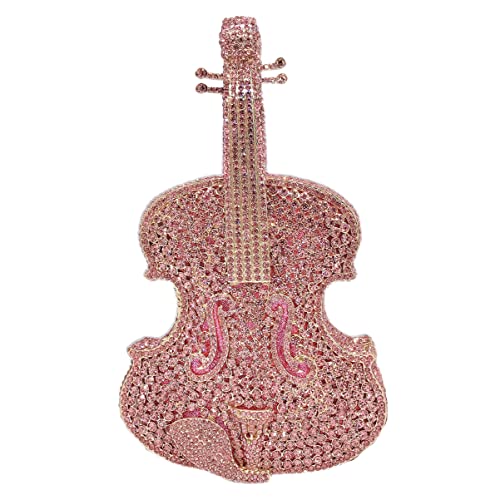 Tngan Women Mini Violin Evening Bag Sparkling Rhinestones Clutch Wedding Party Banquet Purse, Lignt Pink