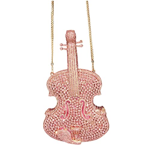 Tngan Women Mini Violin Evening Bag Sparkling Rhinestones Clutch Wedding Party Banquet Purse, Lignt Pink