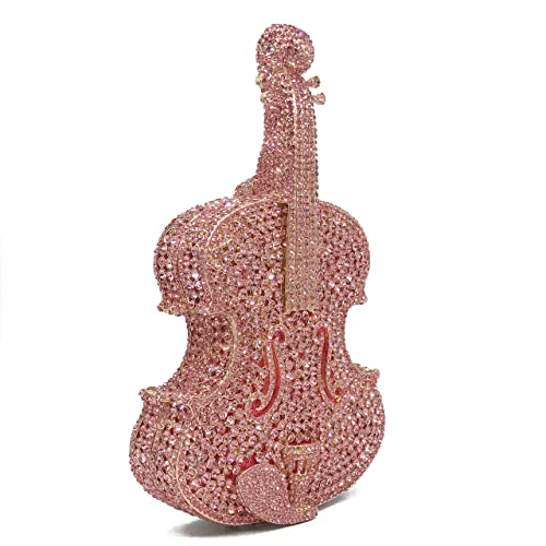 Tngan Women Mini Violin Evening Bag Sparkling Rhinestones Clutch Wedding Party Banquet Purse, Lignt Pink