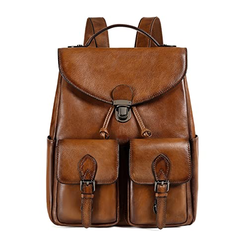 Women Vintage Genuine Leather Backpack Purse Fashion Rucksack Practical and Stylish Retro Daypack Bag (Brown)