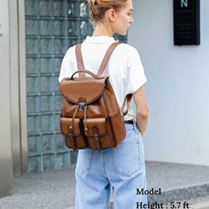 Women Vintage Genuine Leather Backpack Purse Fashion Rucksack Practical and Stylish Retro Daypack Bag (Brown)