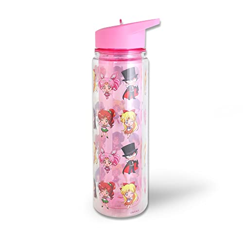 JUST FUNKY Sailor Moon Crystal Chibi Water Bottle –16oz Plastic Travel Container for Joining The Sailor Guardians Against Dark Forces Officially Licensed