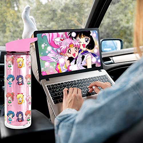 JUST FUNKY Sailor Moon Crystal Chibi Water Bottle –16oz Plastic Travel Container for Joining The Sailor Guardians Against Dark Forces Officially Licensed