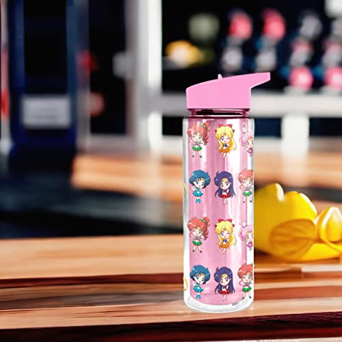 JUST FUNKY Sailor Moon Crystal Chibi Water Bottle –16oz Plastic Travel Container for Joining The Sailor Guardians Against Dark Forces Officially Licensed