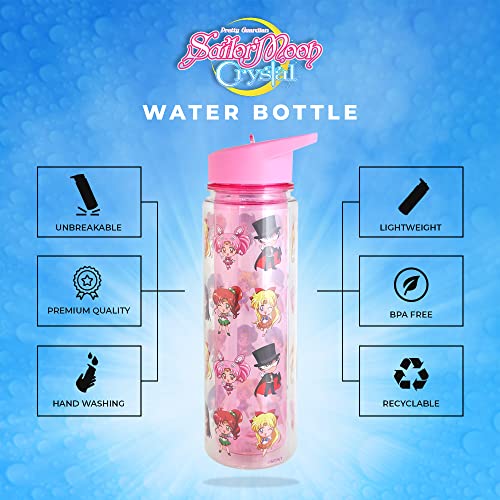 JUST FUNKY Sailor Moon Crystal Chibi Water Bottle –16oz Plastic Travel Container for Joining The Sailor Guardians Against Dark Forces Officially Licensed