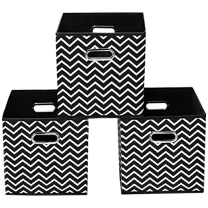 yunkeeper 11 inch cube storage bins, fabric cube organizer bins with handle, foldable cube bins for cloth or accessary storage, 11x11x11 set of 3 (black wave)