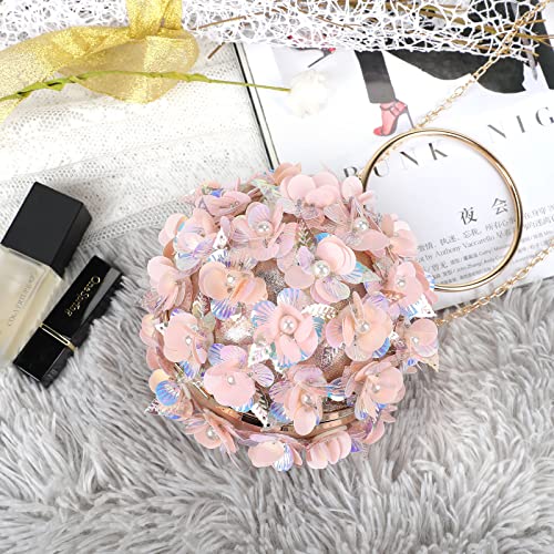 Selighting Round Ball Floral Clutch Purses for Women Evening Bag Formal Beaded Wedding Bridal Handbag Ladies Prom Party Purse Pink