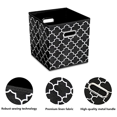 Yunkeeper 11 Inch Cube Storage Bins , Fabric Cube Organizer Bins with Handle, Foldable Cube Bins for Cloth or Accessary Storage, 11x11x11 Set of 3 (Black Light)