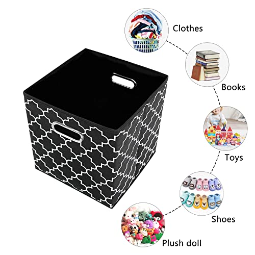 Yunkeeper 11 Inch Cube Storage Bins , Fabric Cube Organizer Bins with Handle, Foldable Cube Bins for Cloth or Accessary Storage, 11x11x11 Set of 3 (Black Light)