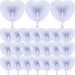 100 packs heart shaped wedding folding fans white paper fans foldable personalized fan decorative blank fan round handheld fan with plastic fan handles for women girls guest wedding party pocket favor