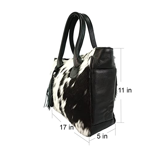 bonanza leathers cowhide leather women's Tote handbag Both sides cowhide with zipper closure H5 (Black)