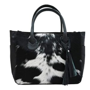 bonanza leathers cowhide leather women's Tote handbag Both sides cowhide with zipper closure H5 (Black)