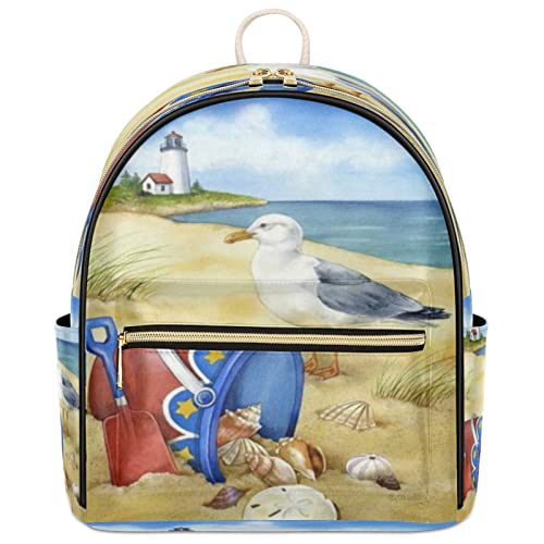 Seagulls Lighthouse Mini Backpack Purse for Women, Seagulls Beach Leather Small Backpack Casual Travel Daypacks Shoulder Bag for Girls Teen