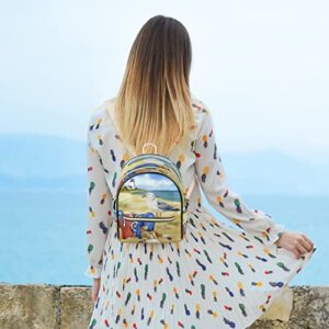 Seagulls Lighthouse Mini Backpack Purse for Women, Seagulls Beach Leather Small Backpack Casual Travel Daypacks Shoulder Bag for Girls Teen