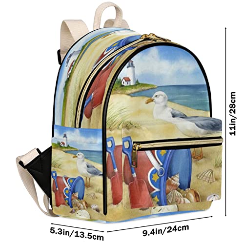 Seagulls Lighthouse Mini Backpack Purse for Women, Seagulls Beach Leather Small Backpack Casual Travel Daypacks Shoulder Bag for Girls Teen