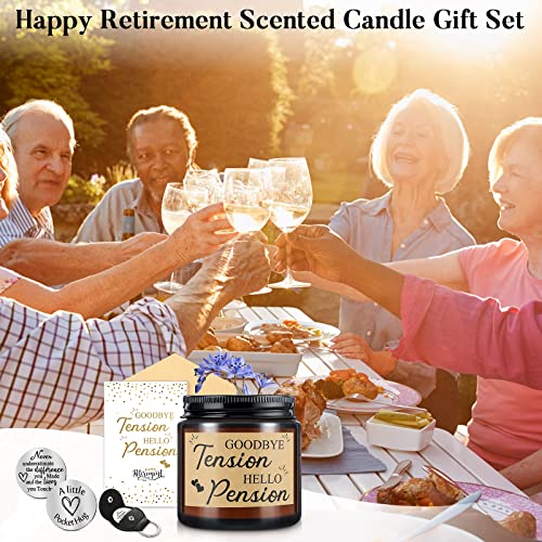 5 Pcs Retirement Gift Hug Scented Candle Goodbye Tension Bluebells Scented Candle Soy Wax Aromatherapy Candle Pocket Hug Token PU Leather Keychain Funny Retirement Card Retro for Retirement Gift