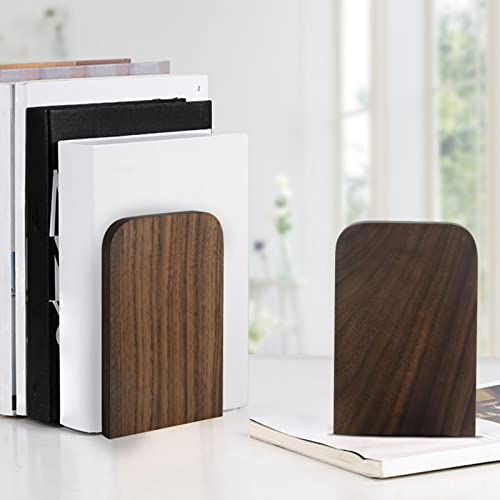 Xiaokeis 2Pcs Wood Book Ends,Decorative Bookends for Shelves,No Skid Black Walnut Book Holder for Home Office School,L-Shaped Bookend Perfect for Books/DVD's/CD'S/Video Games(Black Walnut)