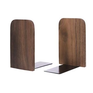 Xiaokeis 2Pcs Wood Book Ends,Decorative Bookends for Shelves,No Skid Black Walnut Book Holder for Home Office School,L-Shaped Bookend Perfect for Books/DVD's/CD'S/Video Games(Black Walnut)