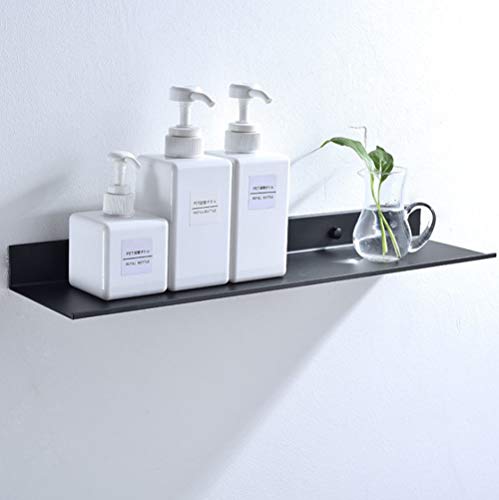 FHY Black Metal Wall Mounted Floating Shelves Ledge,Space Saving Rustproof Aluminum Bathroom Shelf Wall Mount Shelving Extra Strong Floating Shelves Storage Rack(60CM,Pack of 1pcs)