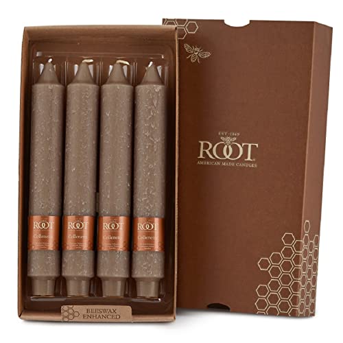 Root Candles Unscented Dinner Candles Beeswax Enhanced Timberline™ Collenette Boxed Candle Set, 9-Inch, Portobello, 4-Count