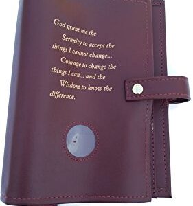 Burgundy Deluxe Triple NA Book Cover for The Basic Text (6th Ed), It Works, How and Why and Living Clean with Serenity Prayer and Medallion Holder.