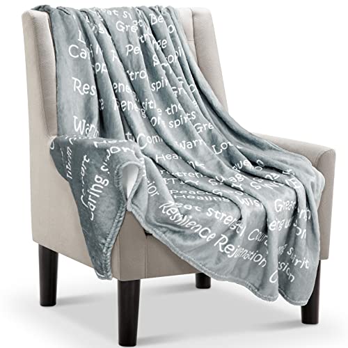 Healing Thoughts Throw Blanket | Positive Energy | Compassion | Warm Hugs| Inspirational Blanket | Get Well Gifts for Women | Comfort Chemo Blanket | Breast Cancer Gifts for Women | 50" x 60" Grey