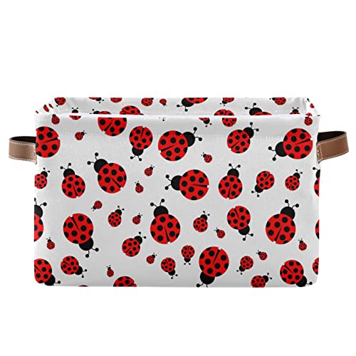 Wusikd Ladybug Storage Basket Set of 1 Large Fabric Funny Storage Basket Bins Box Cube with Handles Collapsible Closet Shelf Clothes Organizer Basket for Nursery Bedroom