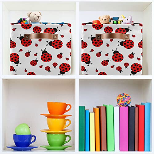 Wusikd Ladybug Storage Basket Set of 1 Large Fabric Funny Storage Basket Bins Box Cube with Handles Collapsible Closet Shelf Clothes Organizer Basket for Nursery Bedroom