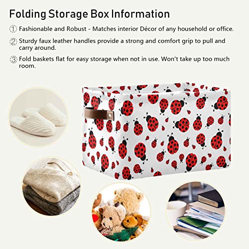 Wusikd Ladybug Storage Basket Set of 1 Large Fabric Funny Storage Basket Bins Box Cube with Handles Collapsible Closet Shelf Clothes Organizer Basket for Nursery Bedroom