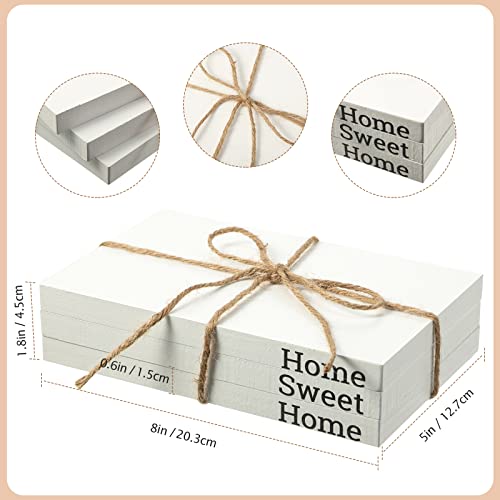 Yerliker Decorative White Books Set Farmhouse Home Coffee Table Faux Stacked Books with Wood Bead,and Spherical Wicker Rattan Ball,Cotton Bowl and Vase Filler for Living Room Shelf Decor