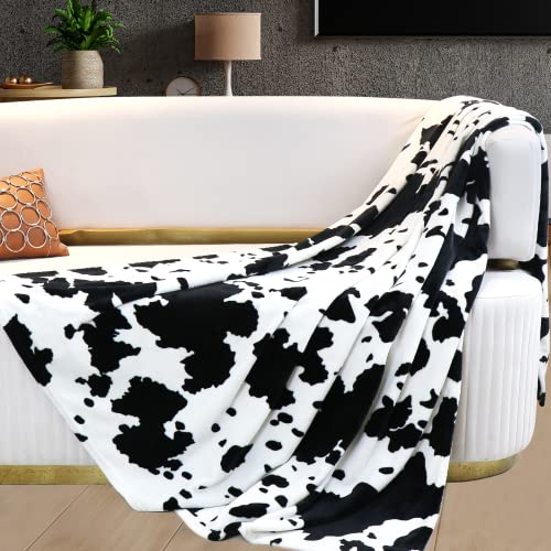 Cow Print Blanket Soft Warm Twin Blankets and Throws Bedding Fleece Blanket Cozy Flannel Black Bed Blanket Lightweight Fuzzy Couch Sofa Throw Blanket Gift for Valentine Mother Father Couple 60x80 inch