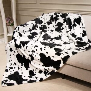 Cow Print Blanket Soft Warm Twin Blankets and Throws Bedding Fleece Blanket Cozy Flannel Black Bed Blanket Lightweight Fuzzy Couch Sofa Throw Blanket Gift for Valentine Mother Father Couple 60x80 inch