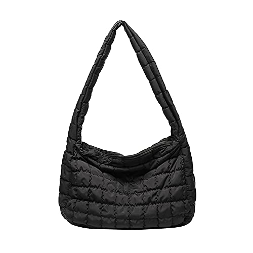 Quilted Bags for Women Lightweight Quilted Padding Shoulder Bag Down Cotton Padded Large Tote Bags Lattice Crossbody Bag Zip Closure