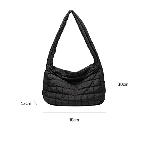 Quilted Bags for Women Lightweight Quilted Padding Shoulder Bag Down Cotton Padded Large Tote Bags Lattice Crossbody Bag Zip Closure