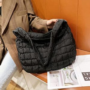 Quilted Bags for Women Lightweight Quilted Padding Shoulder Bag Down Cotton Padded Large Tote Bags Lattice Crossbody Bag Zip Closure