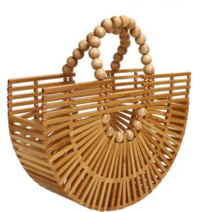 Womens Top Handle Bamboo Tote Bags Clutch Bag Beach Bag Large Size Purses Woven Tote Bamboo Bag