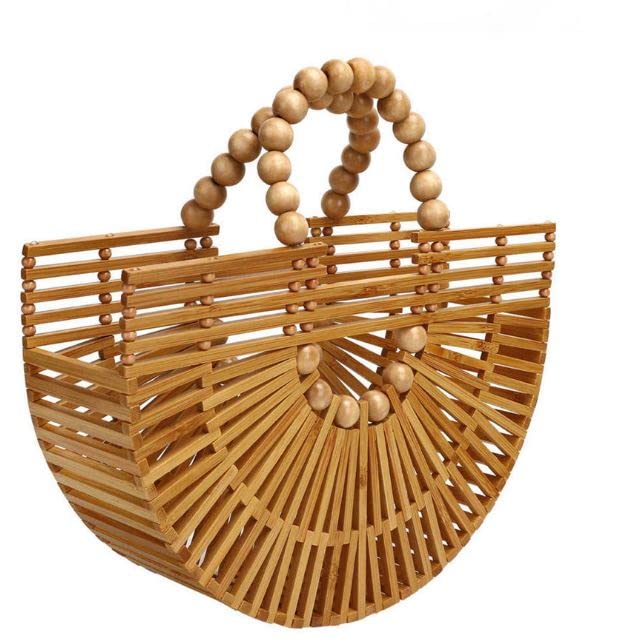 Womens Top Handle Bamboo Tote Bags Clutch Bag Beach Bag Large Size Purses Woven Tote Bamboo Bag