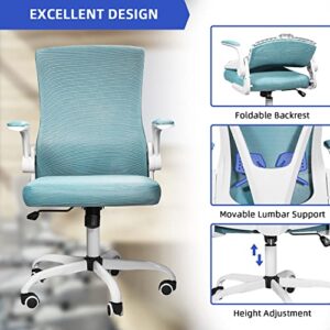 MUZII Ergonomic Office Chair, Computer Desk Chair Swivel Task Chair with Flip-up Arms and Adjustable Lumbar Support, Blue