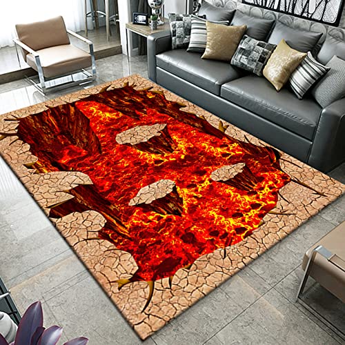 Volcano Magma Area Rugs 3D Fire Cliff Optical Illusion Carpet Floor Mat for Living Room Bedroom Bathroom Throw Rug 47x31 inch