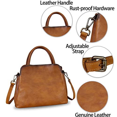 Genuine Leather Satchel Purse for Women Vintage Handmade Top Handle Handbag Designer Crossbody Bag Tote (Brown)