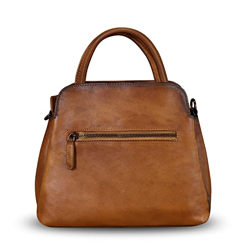 Genuine Leather Satchel Purse for Women Vintage Handmade Top Handle Handbag Designer Crossbody Bag Tote (Brown)