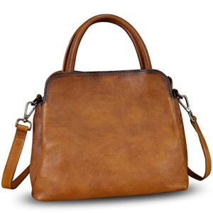 Genuine Leather Satchel Purse for Women Vintage Handmade Top Handle Handbag Designer Crossbody Bag Tote (Brown)