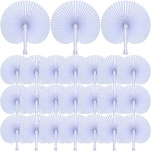 yulejo white paper fans wedding fans round shaped folding fans plastic handle for women men guest wedding celebration birthday party favor (100 packs)